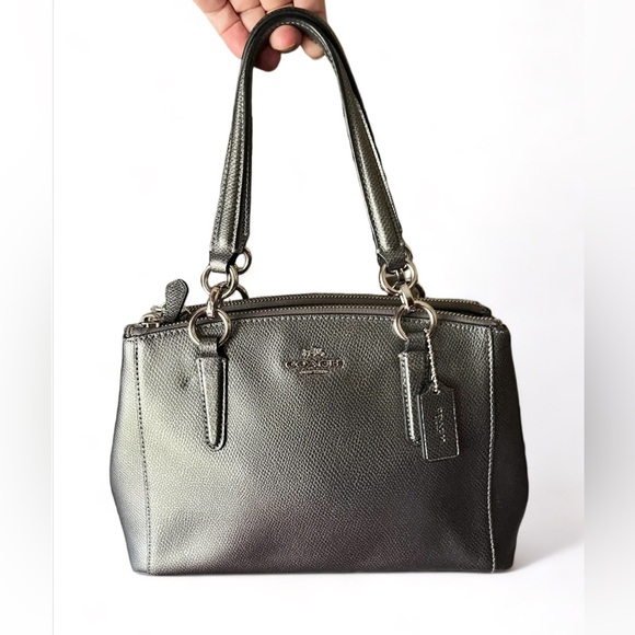 Coach | Bags | Coach Metallic Silver Leather Mini Christie Carryall ...